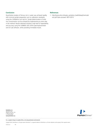 Water Analysis Using LAMBDA UV/Visible Spectrophotometers: Iron Determination | PDF
