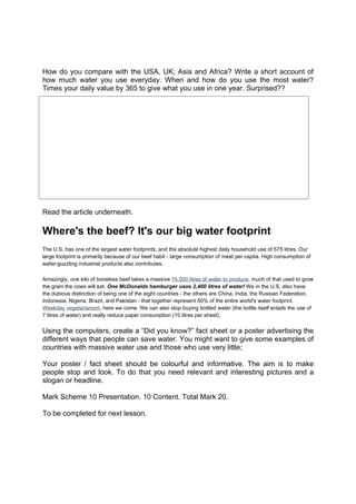 Water and me worksheet | DOC | Water Services | Home Utilities