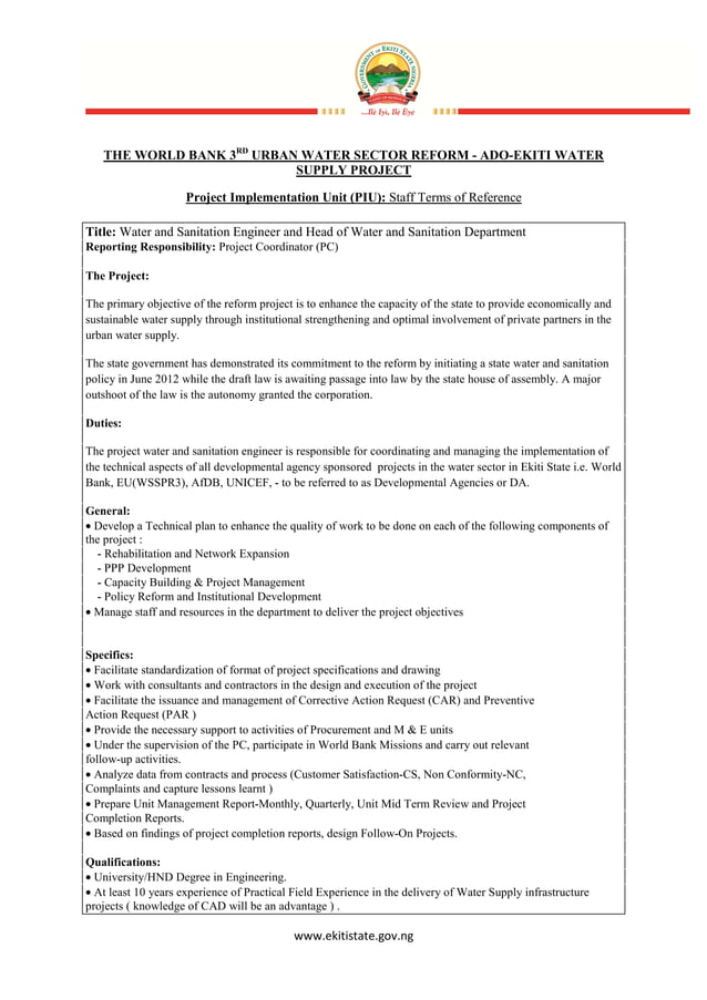Water And Sanitation Engineer And Head Of Water And Sanitation ...