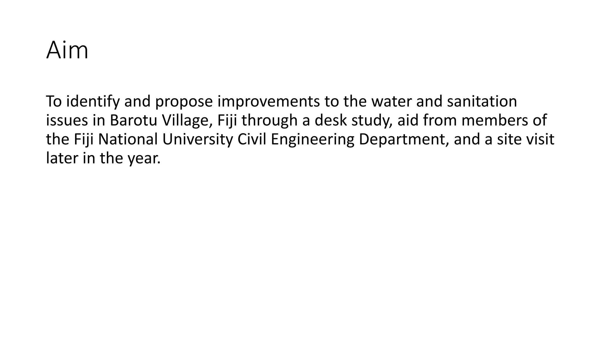 Water and Sanitation in the Fiji Islands - Barotu Village | PPT