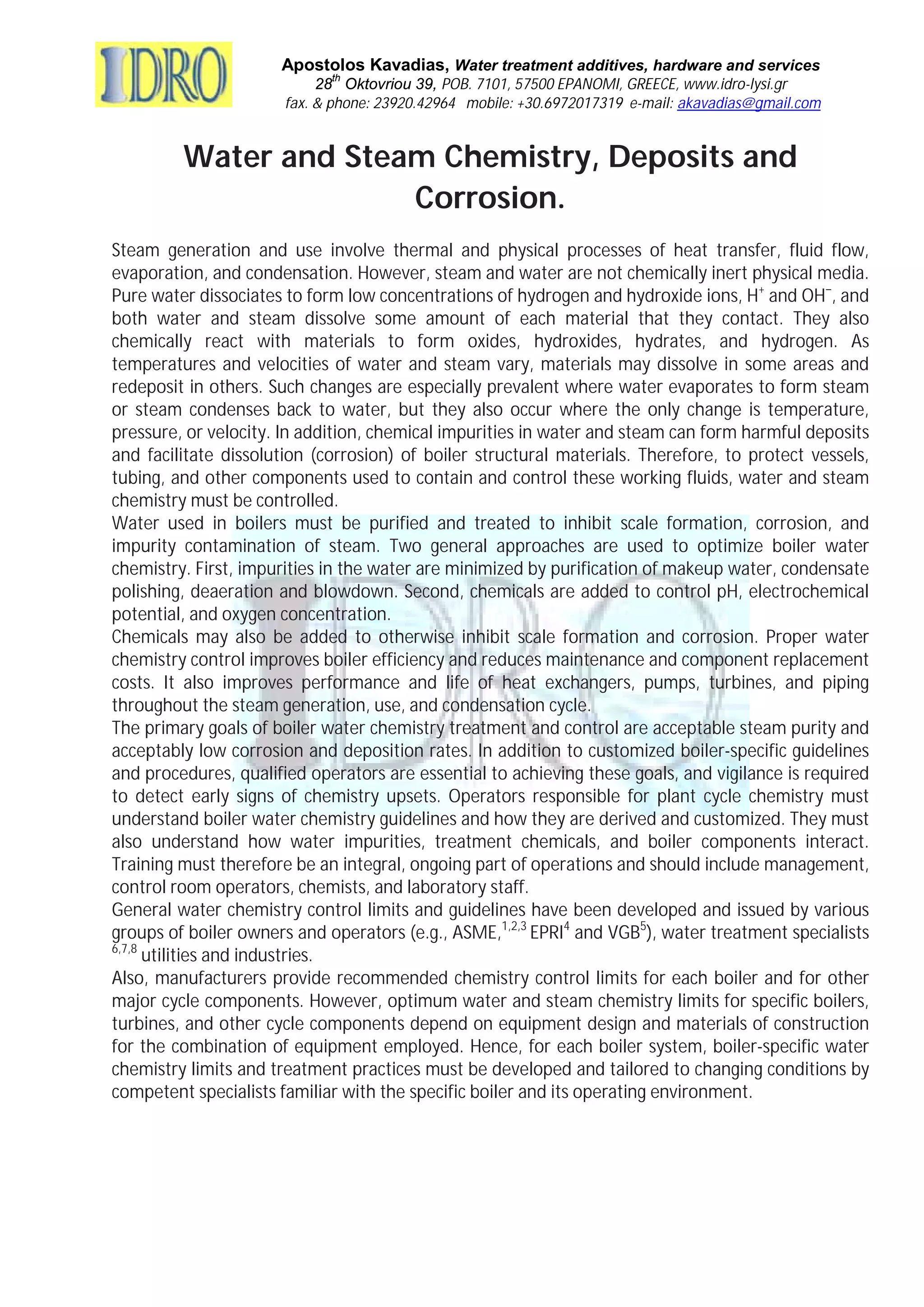 Water and steam chemistry deposits and corrosion- | PDF