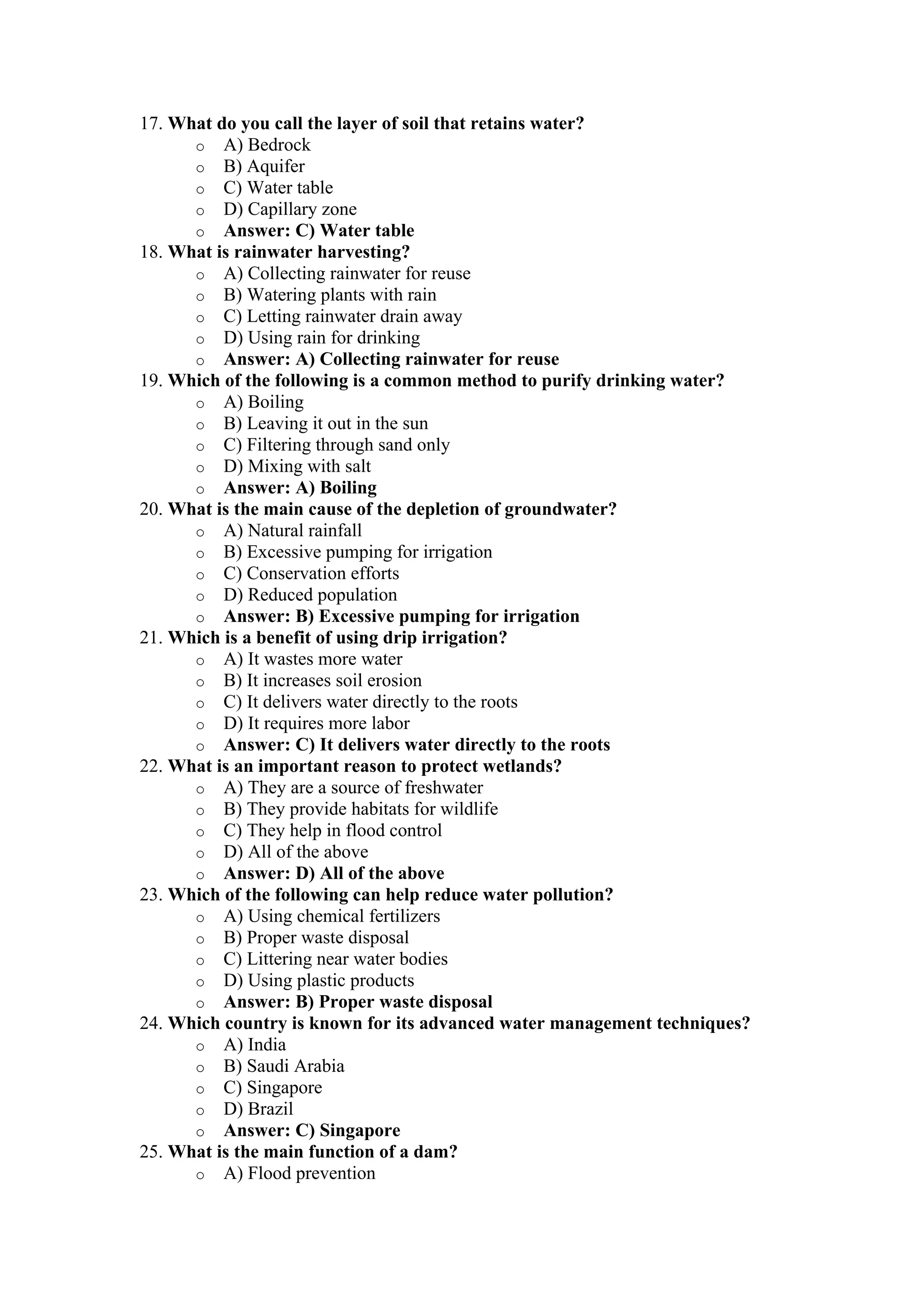 Water and Water Management MCQs from chatgpt | PDF