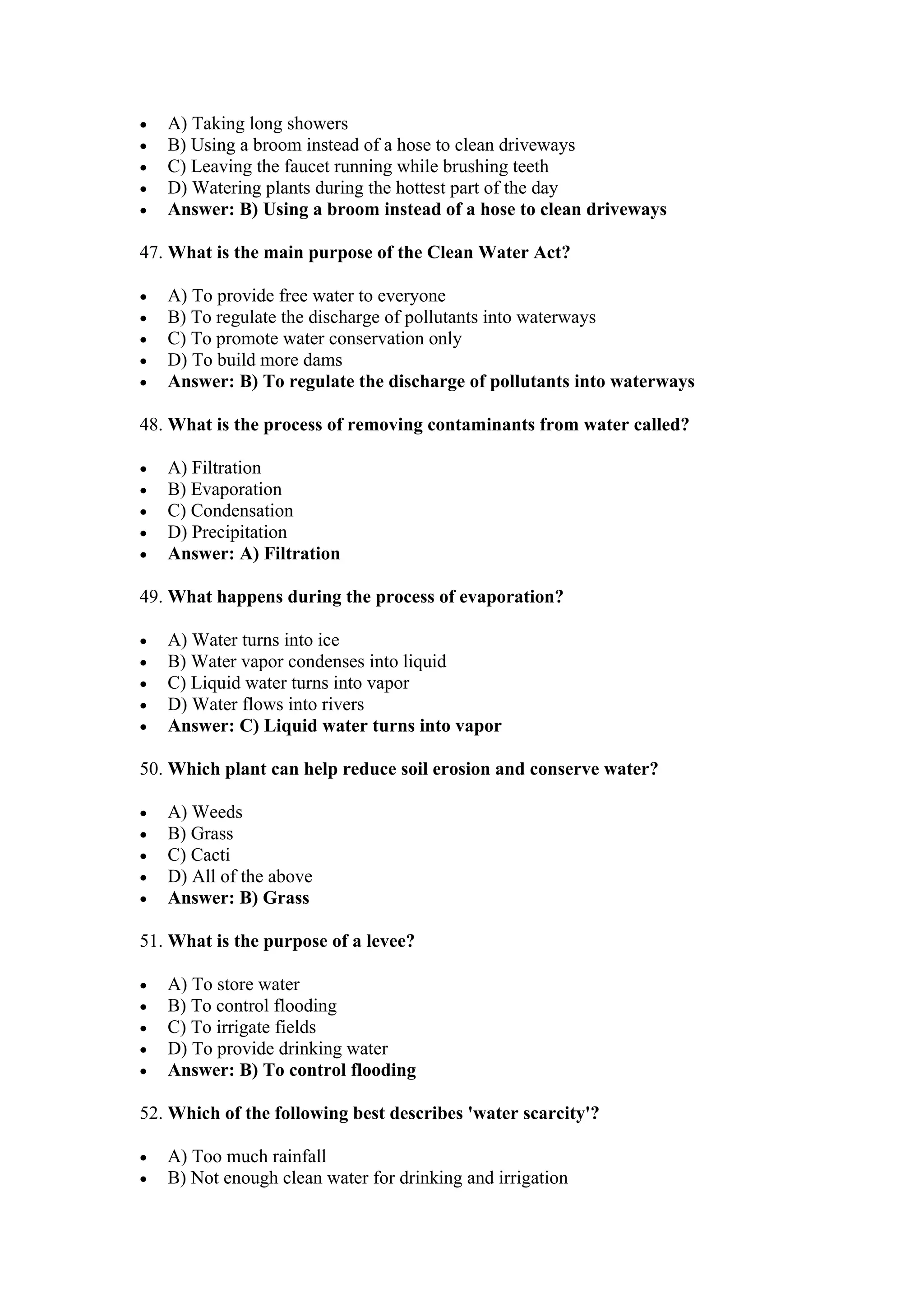 Water and Water Management MCQs from chatgpt | PDF