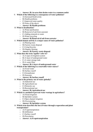 Water and Water Management MCQs from chatgpt | PDF