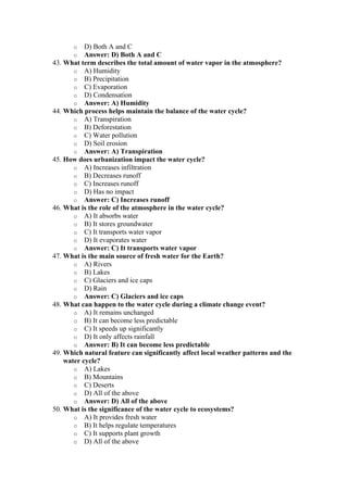Water and Water Management MCQs from chatgpt | PDF