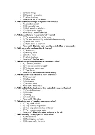 Water and Water Management MCQs from chatgpt | PDF