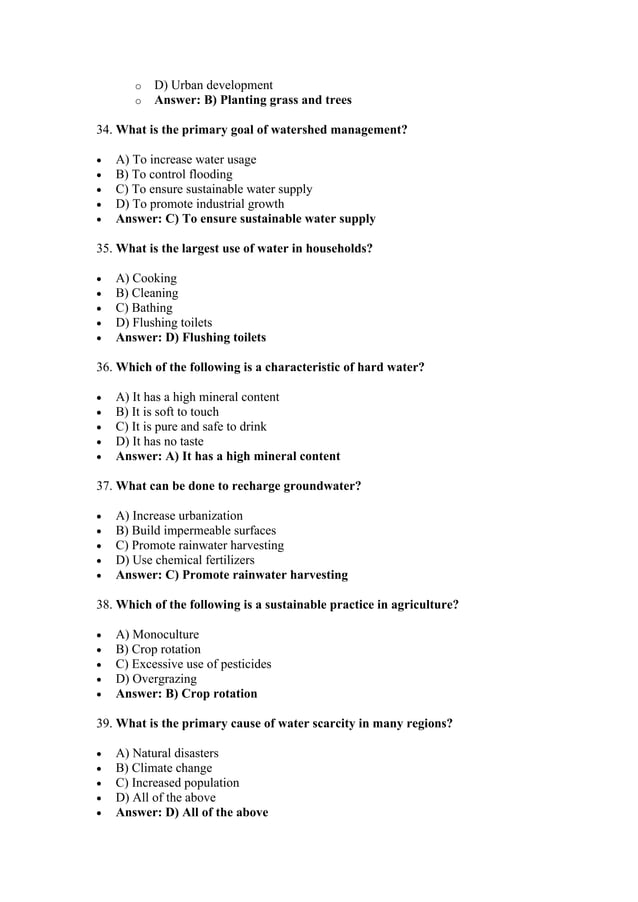 Water and Water Management MCQs from chatgpt | PDF | Gardening | Home ...