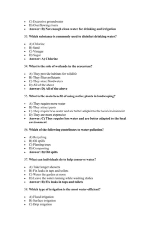 Water and Water Management MCQs from chatgpt | PDF