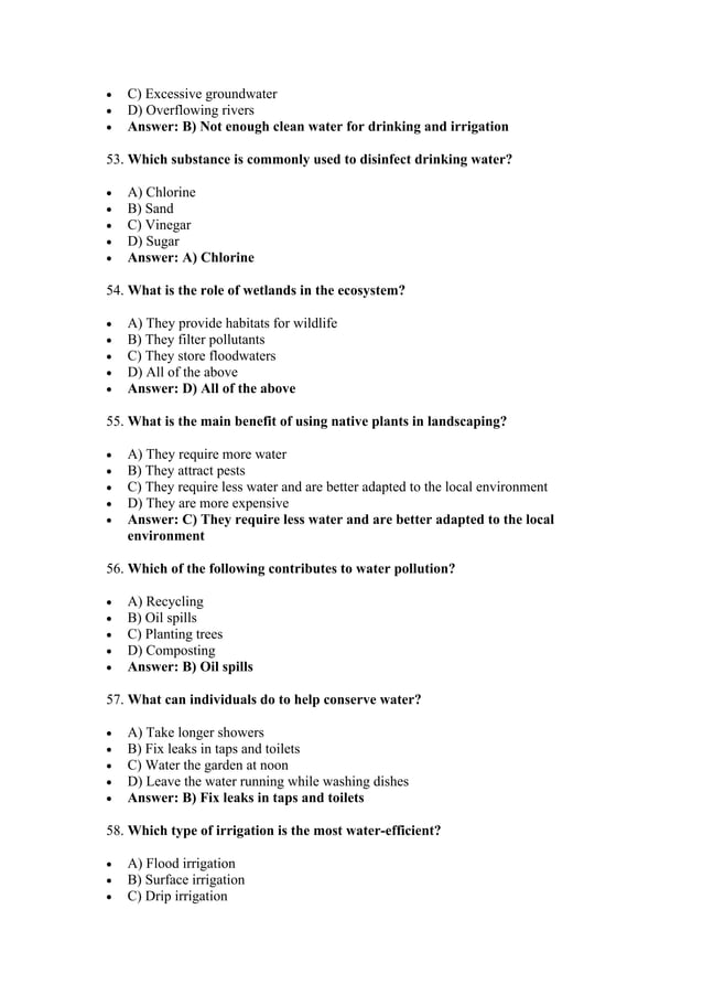 Water and Water Management MCQs from chatgpt | PDF | Gardening | Home ...