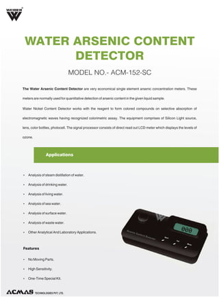 Water Arsenic Content Detector by ACMAS Technologies Pvt Ltd. | PDF
