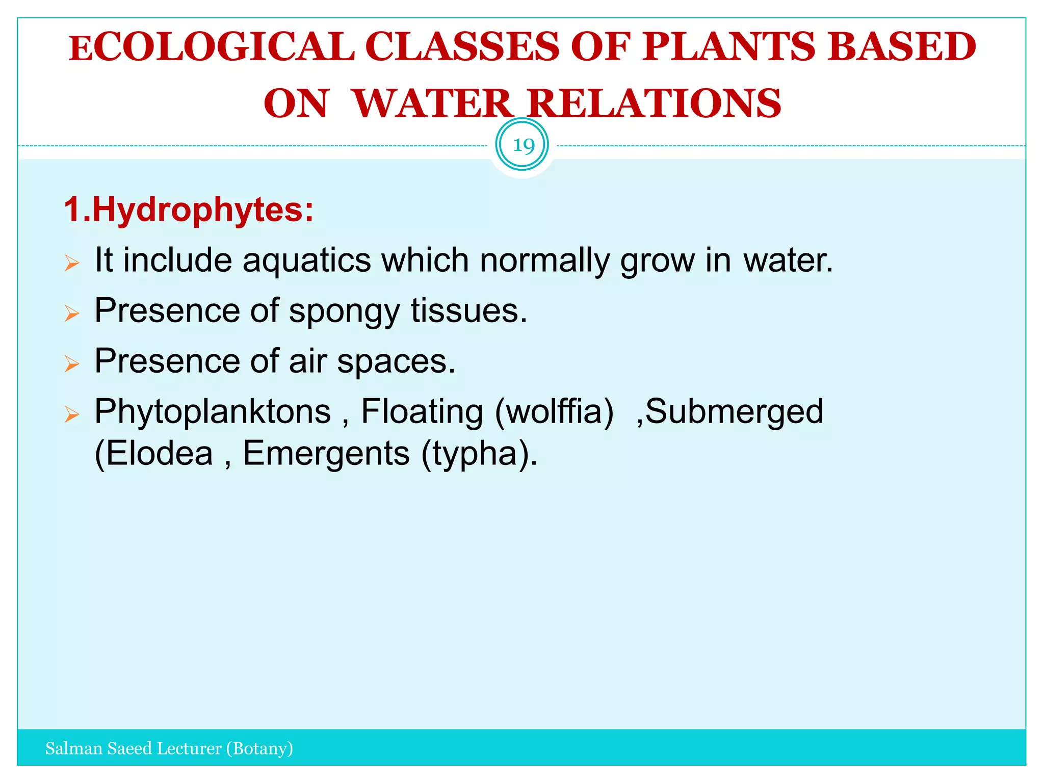 Water as an Ecological Factor by Salman Saeed Lecturer Botany | PPTX