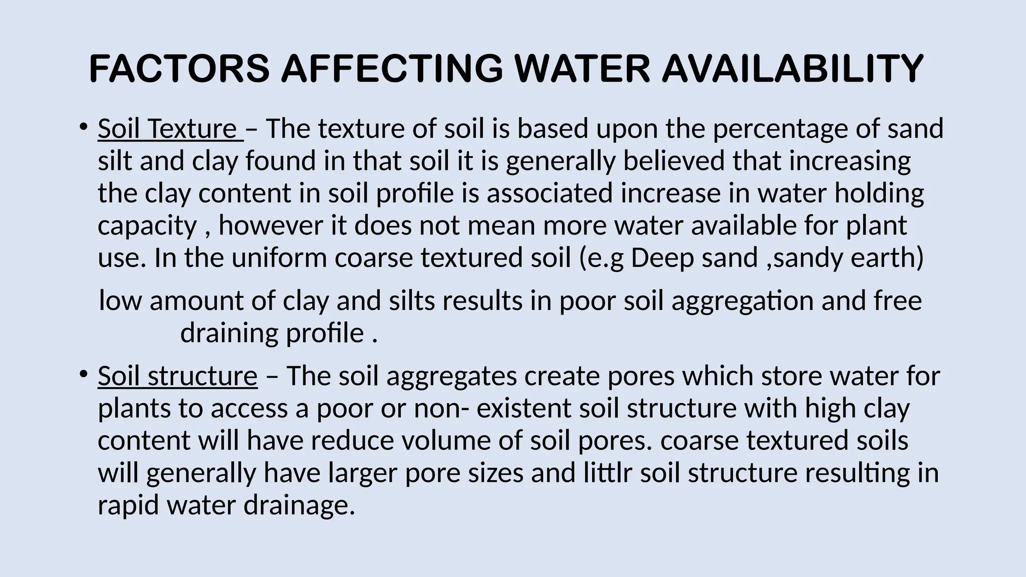 Water availability in different soils pptx | PPTX