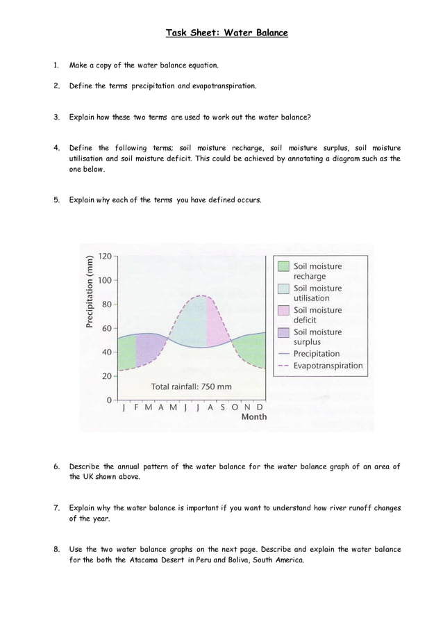 Water Balance Task Sheet VLE | DOC | Geology | Science
