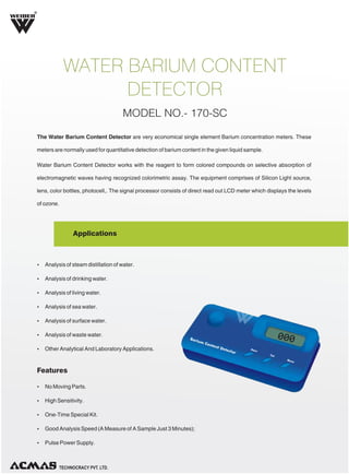 Water Barium Content Detector by ACMAS Technologies Pvt Ltd. | PDF