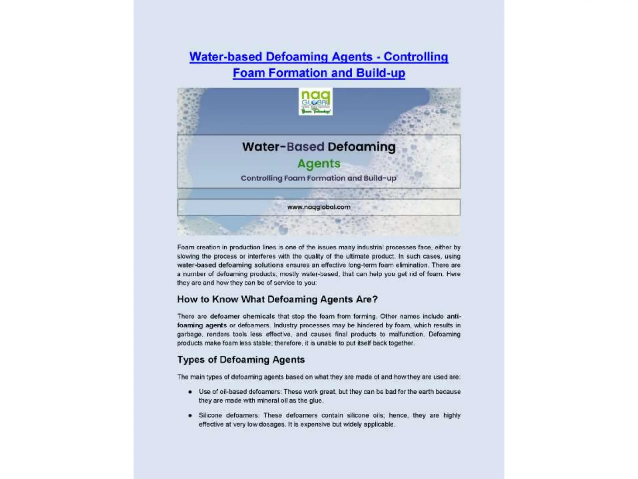 Water based defoaming agents - Controlling foam formation and build up.pptx