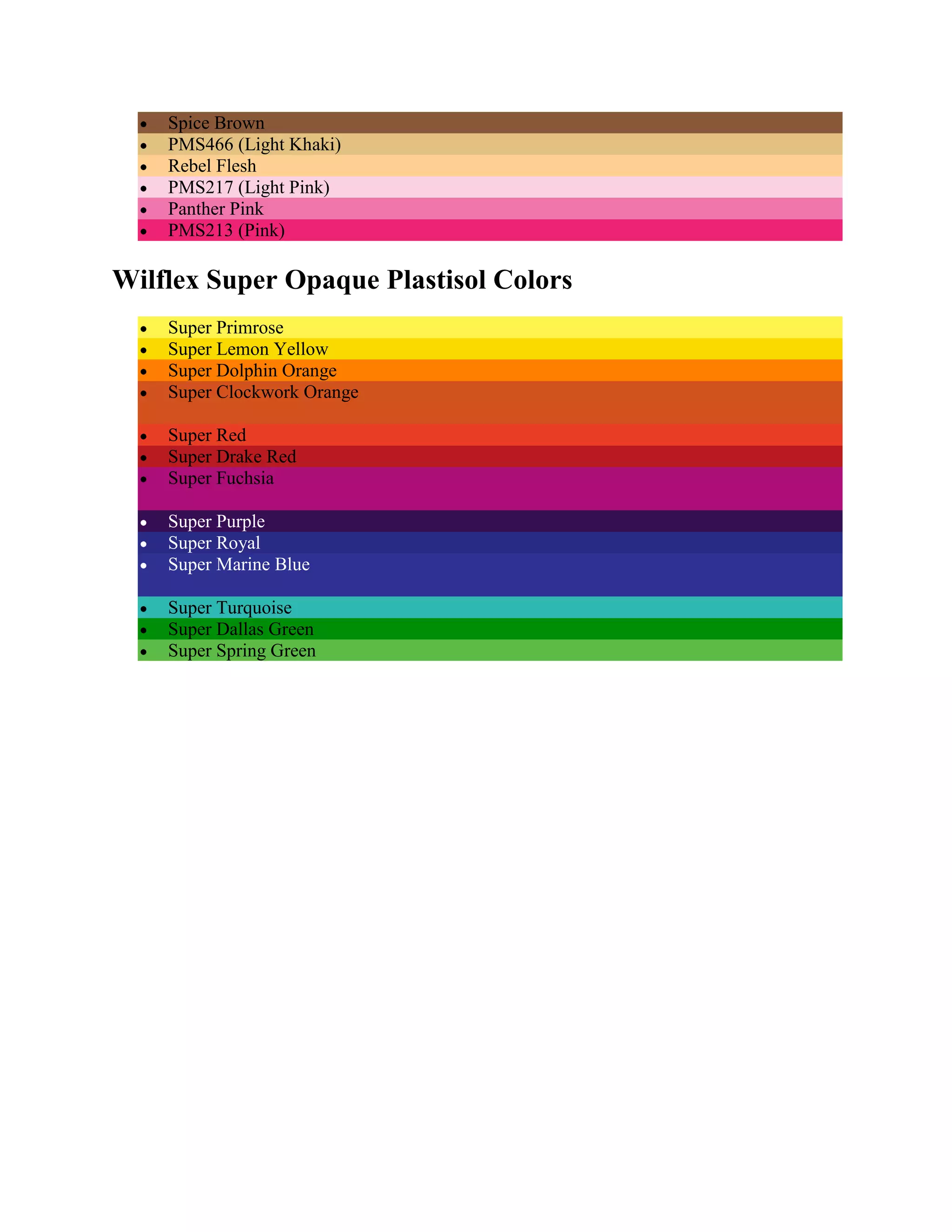 Water based ink colors | DOCX