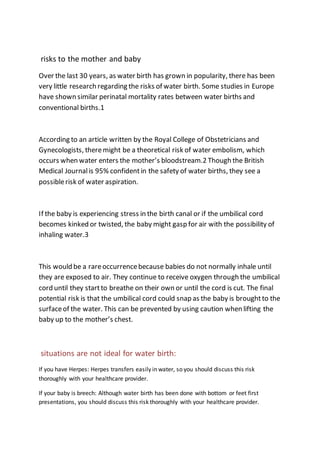 Water birth | DOCX | Pregnancy | Reproductive Health