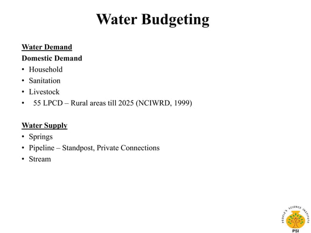 Water budgeting – a case study from chhuanthar | PDF | Water Services ...
