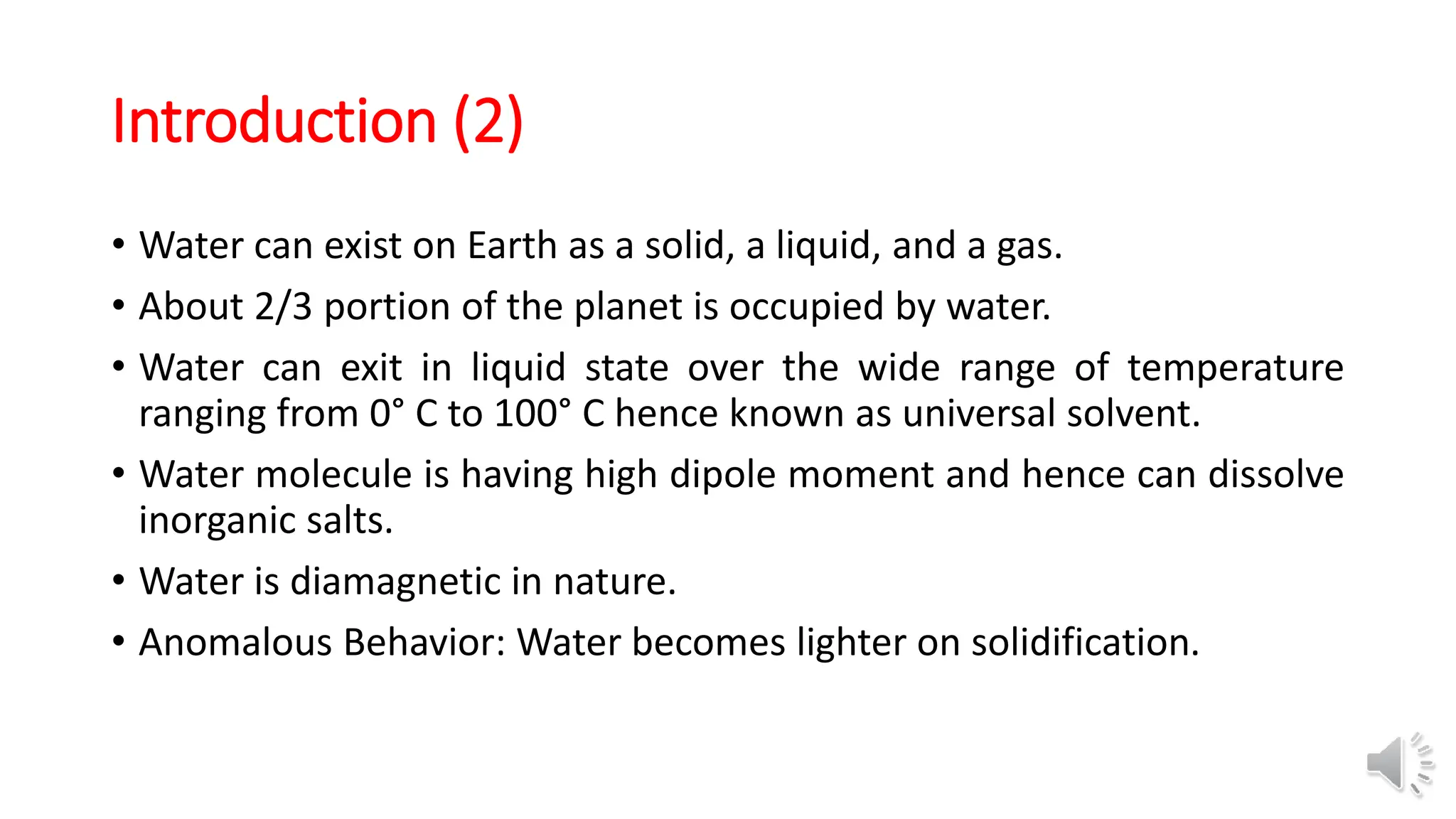 Physicochemical Properties of Water chemistry | PPTX
