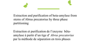 extraction of enzyme B amylase from plant arbus precatarius