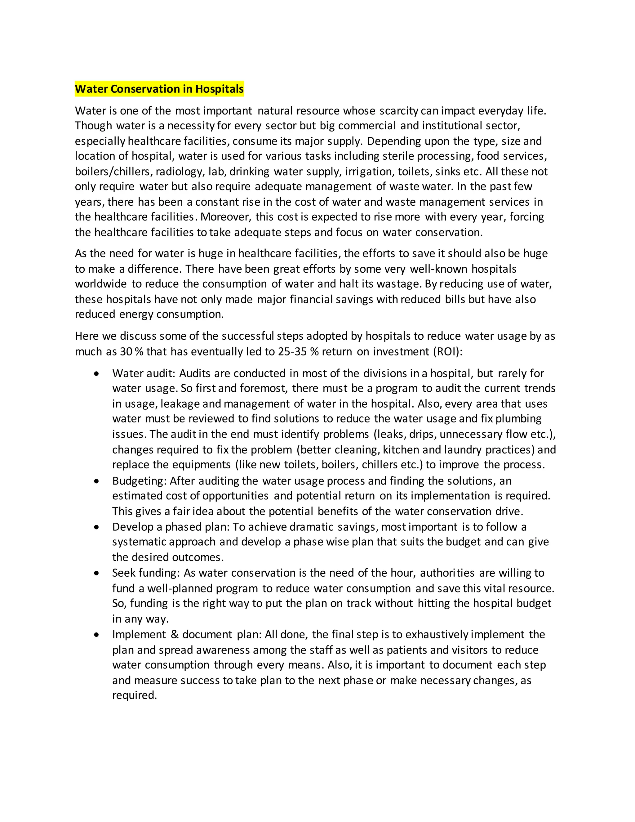 Water conservation in hospitals | DOCX