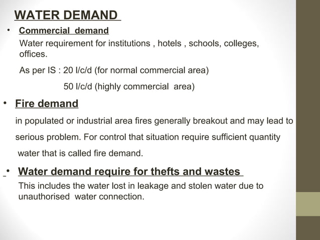 Water demand and factor affecting water demand | PPT