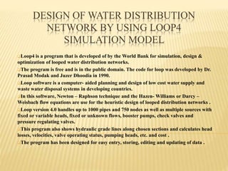 Water distribution network design and analysis | PPTX