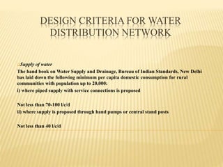 Water distribution network design and analysis | PPTX