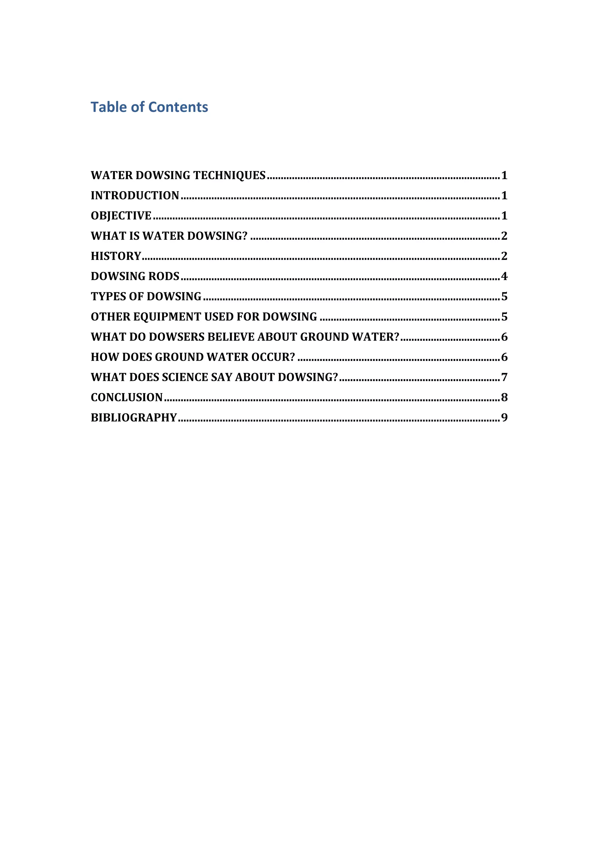 Water dowsing techniques. | DOCX