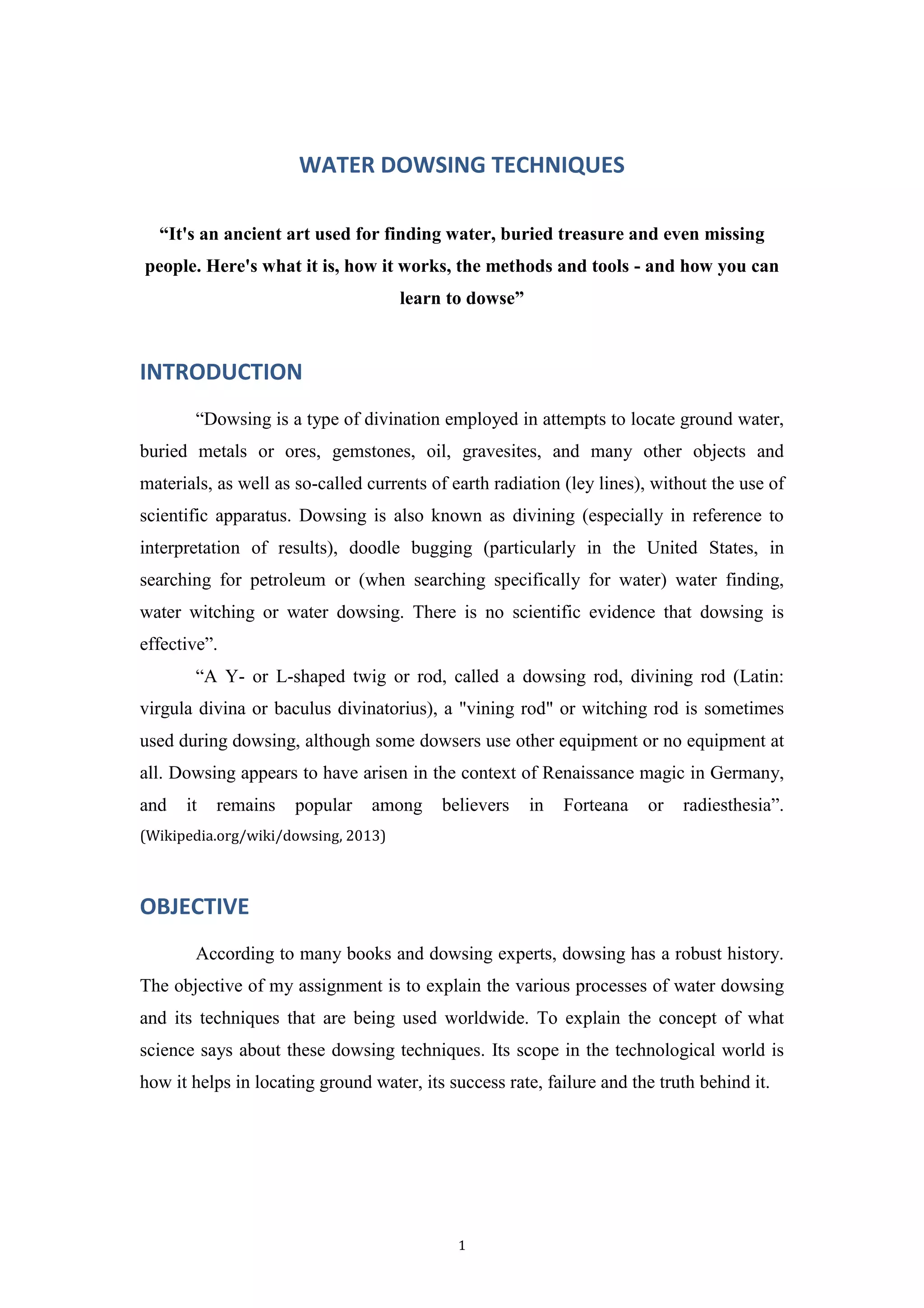 Water dowsing techniques. | DOCX