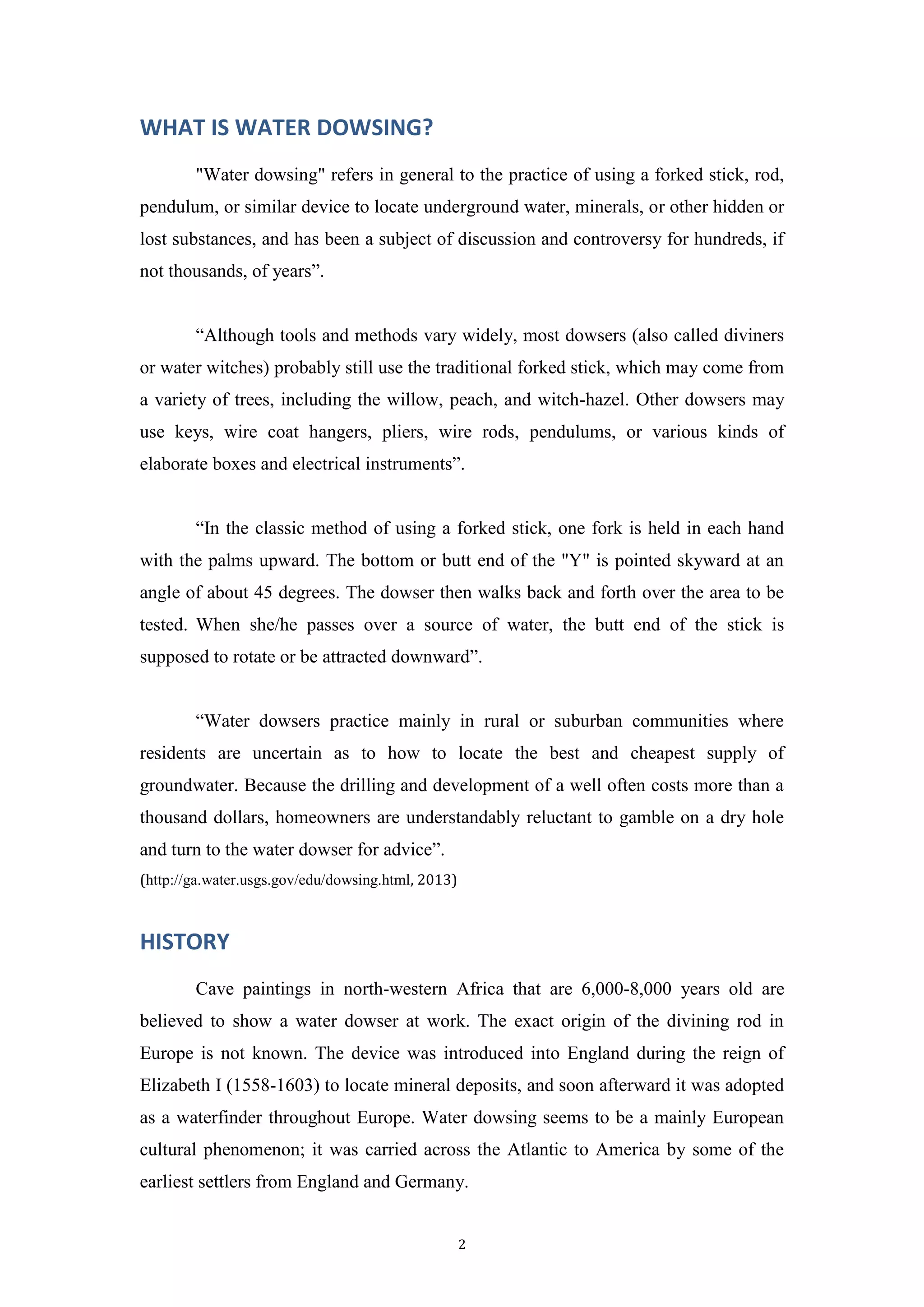 Water dowsing techniques. | DOCX