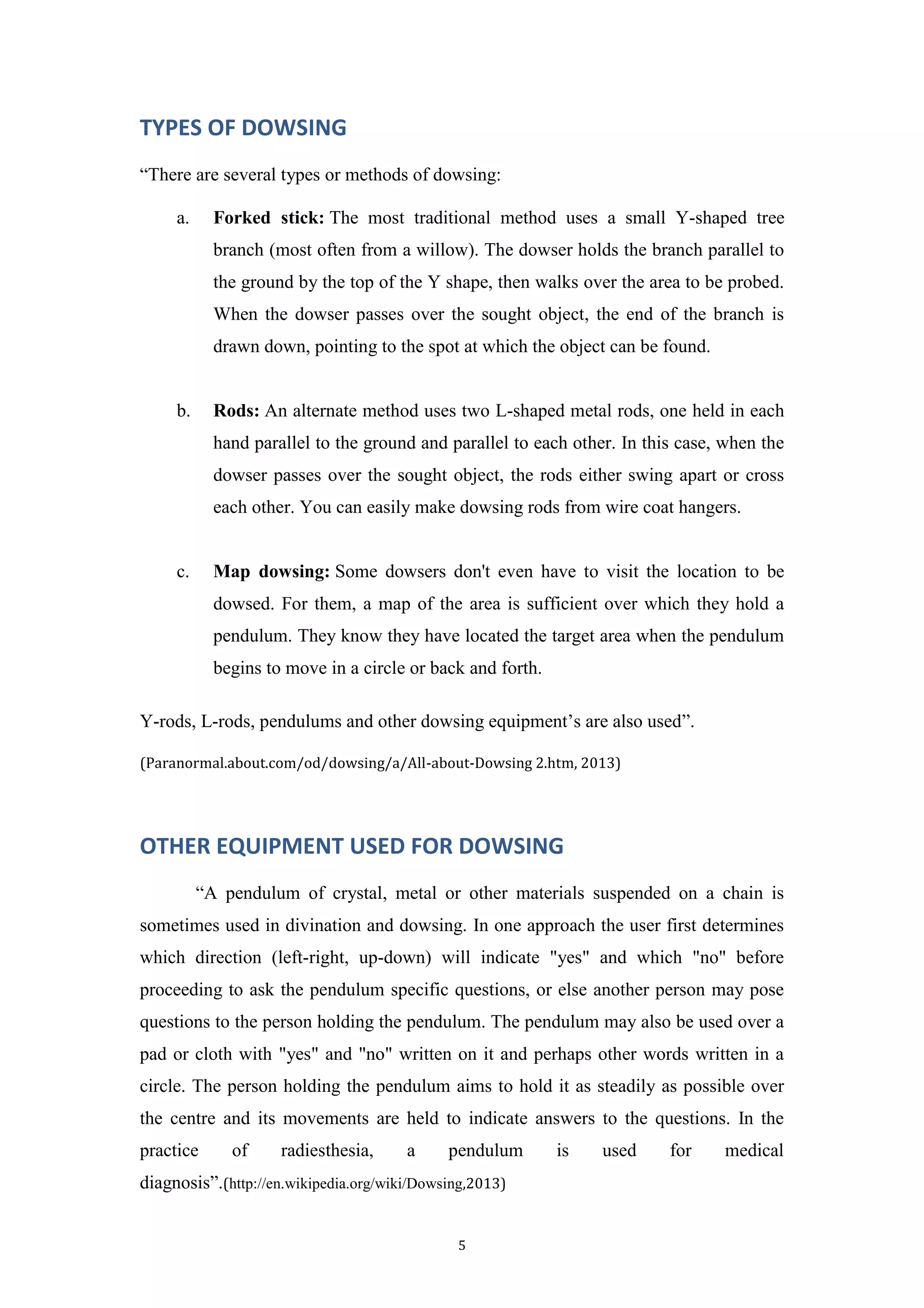 Water dowsing techniques. | DOCX