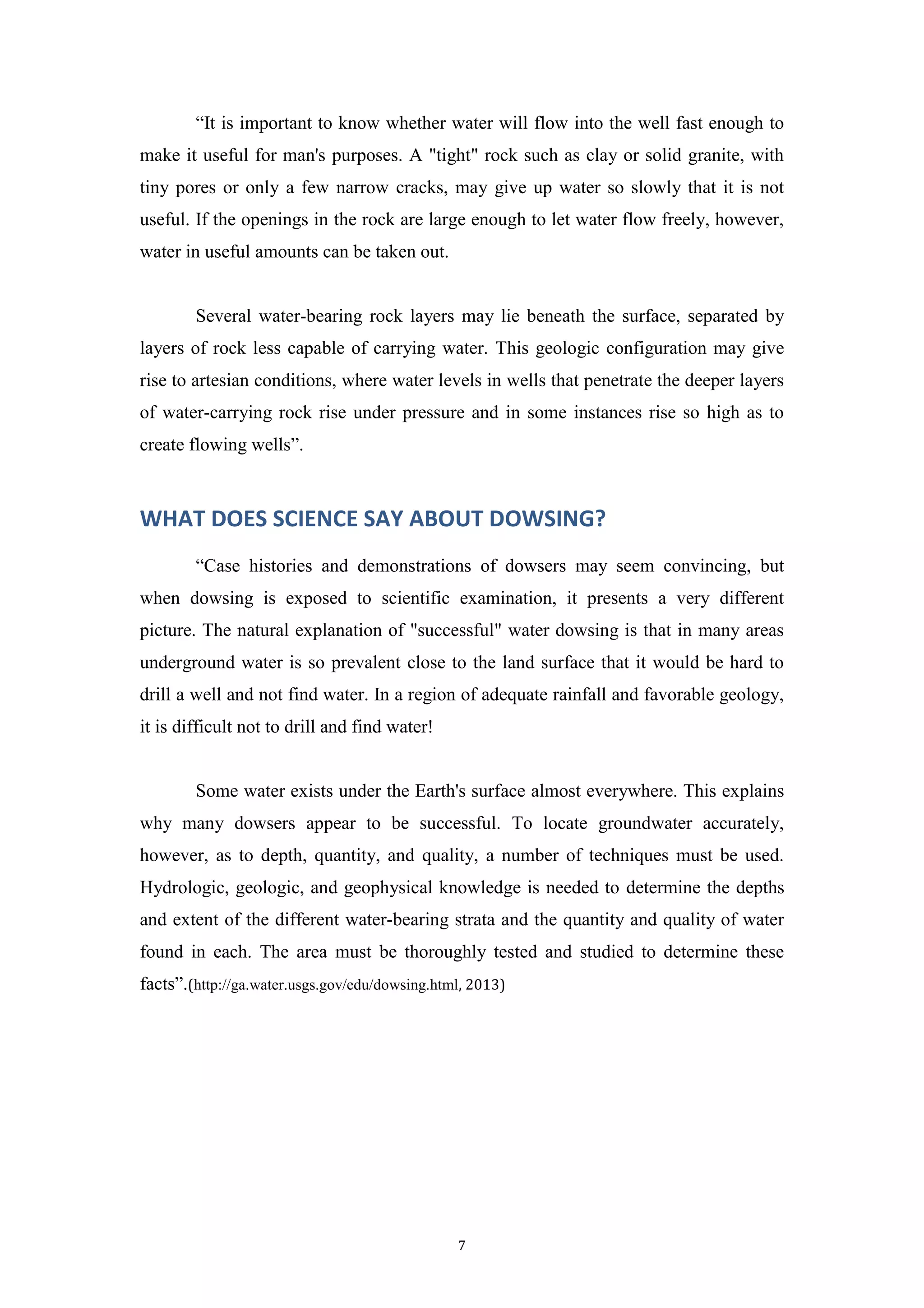 Water dowsing techniques. | DOCX