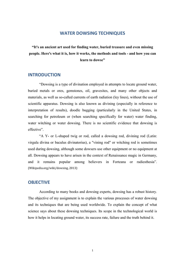 Water dowsing techniques. | DOCX