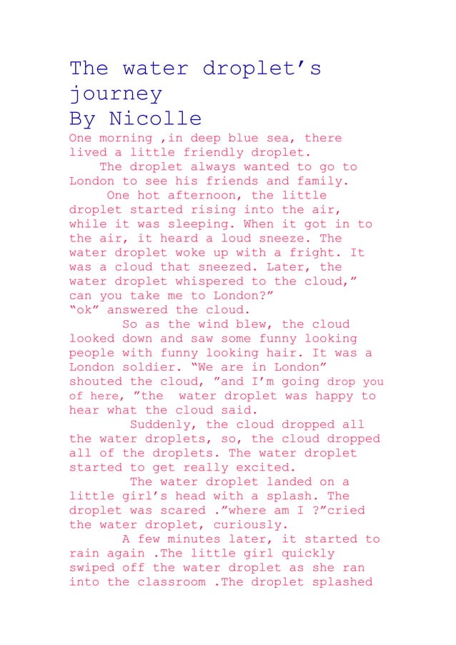 Water droplet stories | DOCX | Chemistry | Science