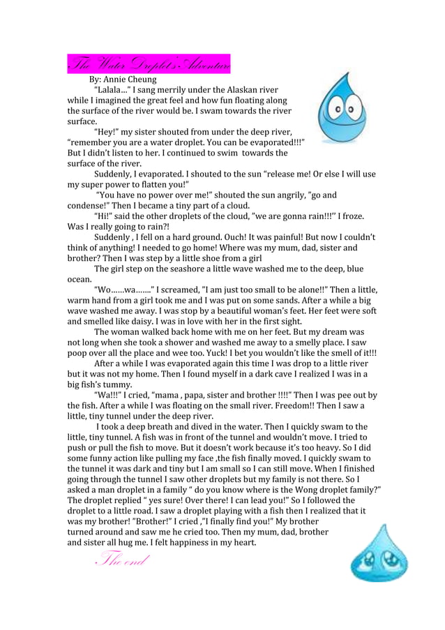 Water droplet stories | DOCX | Chemistry | Science