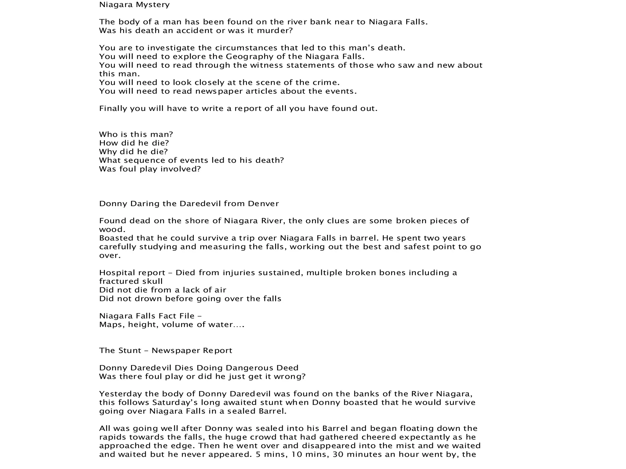 Waterfalls Mystery - student and teacher sheets | PPT