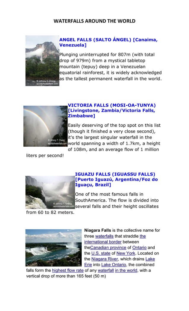 Waterfalls around the world | PDF