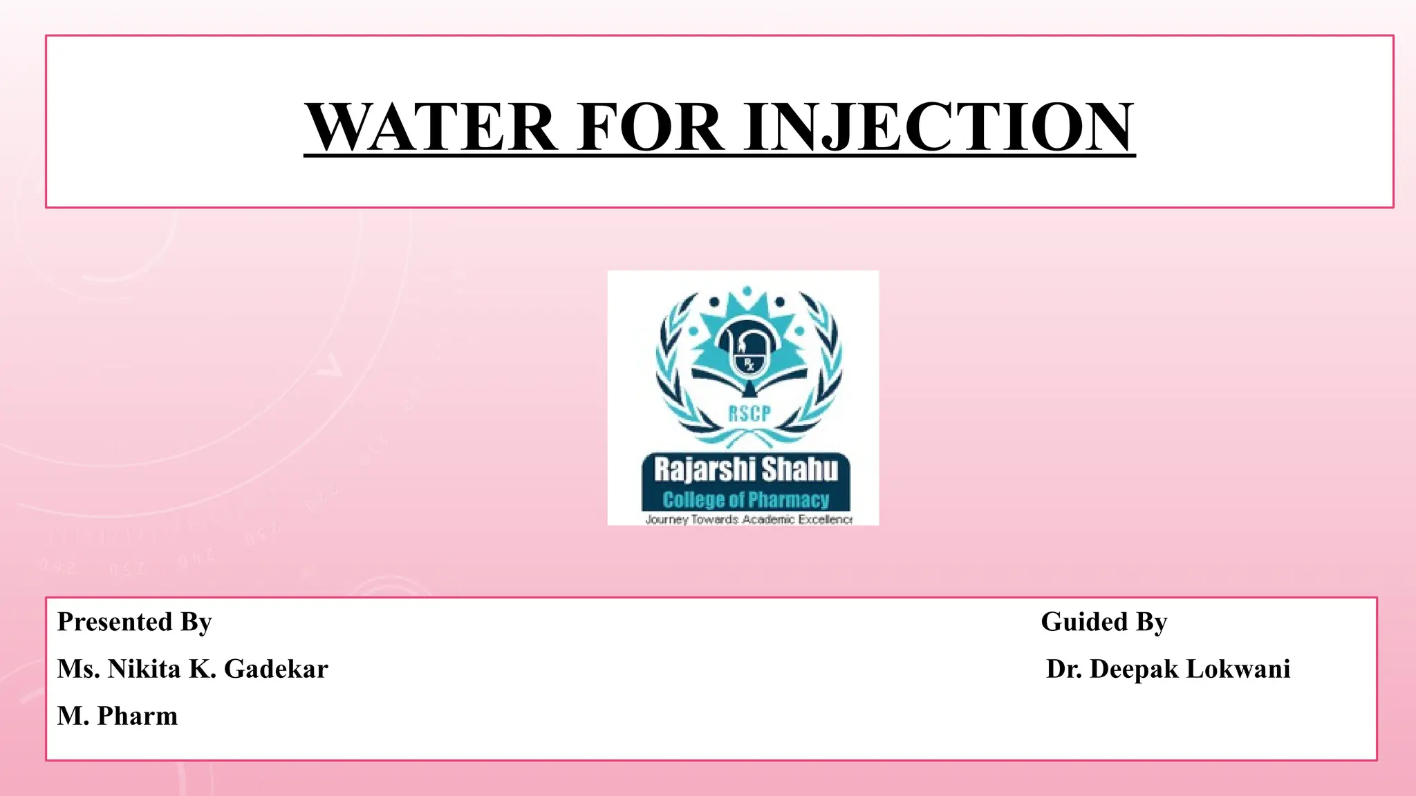 water for injection WFI - ppt Quality standards | PPTX