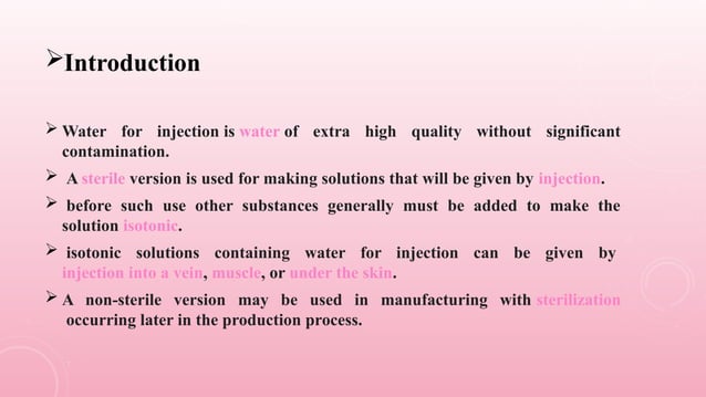 water for injection WFI - ppt Quality standards | PPTX