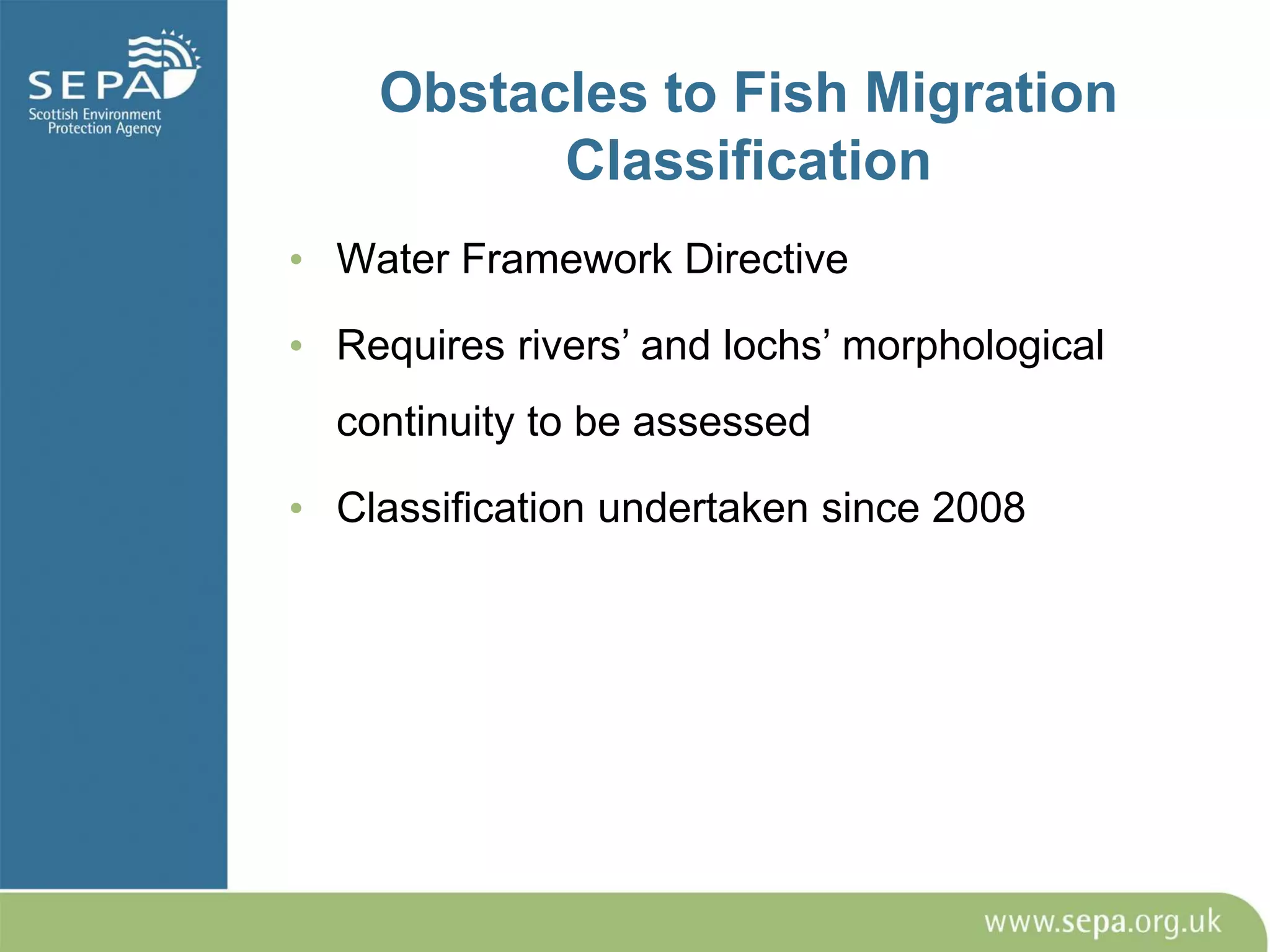 Water framework directive (WFD) fish barrier classification - Dominic ...
