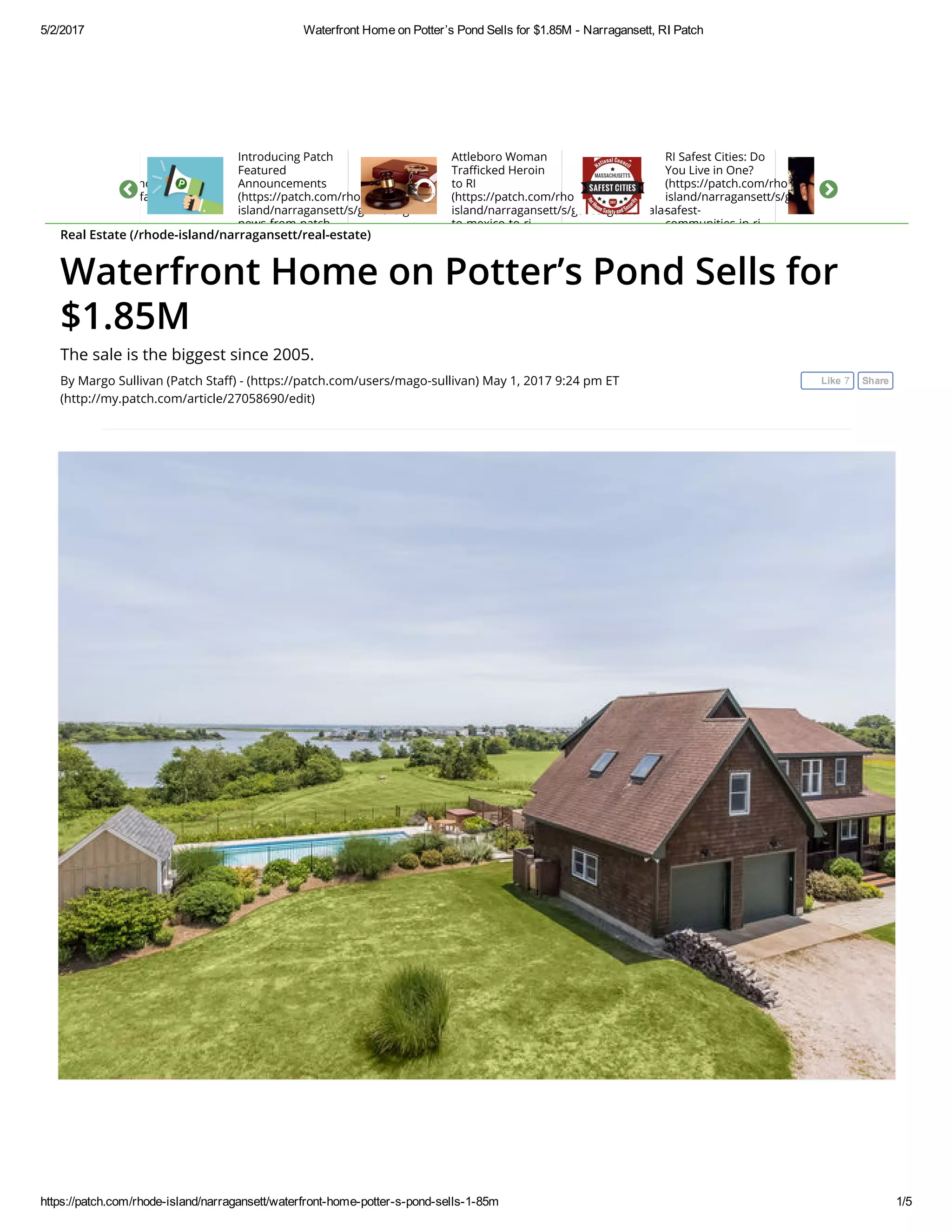 Waterfront home on potter’s pond sells for $1.85M