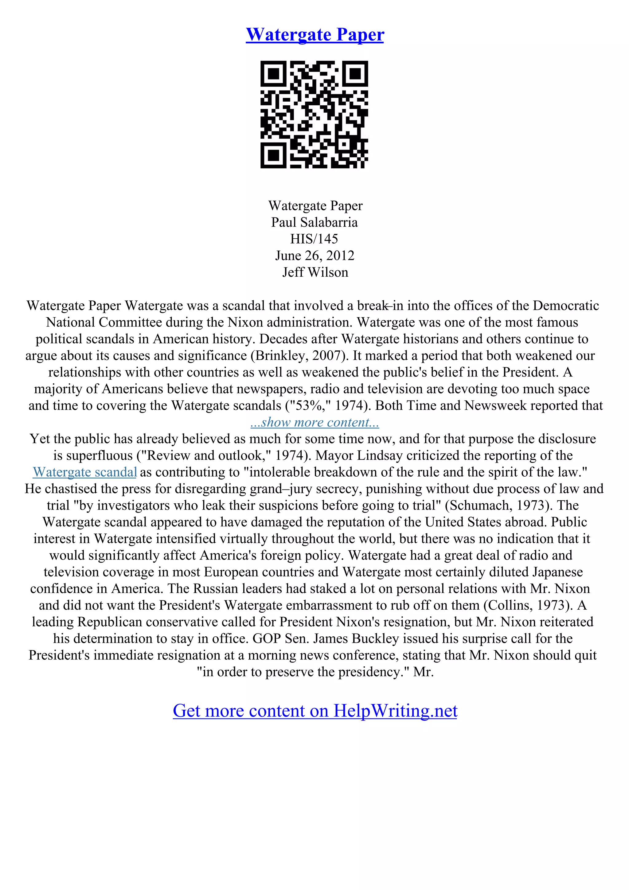 Watergate Scandal Essay | PDF