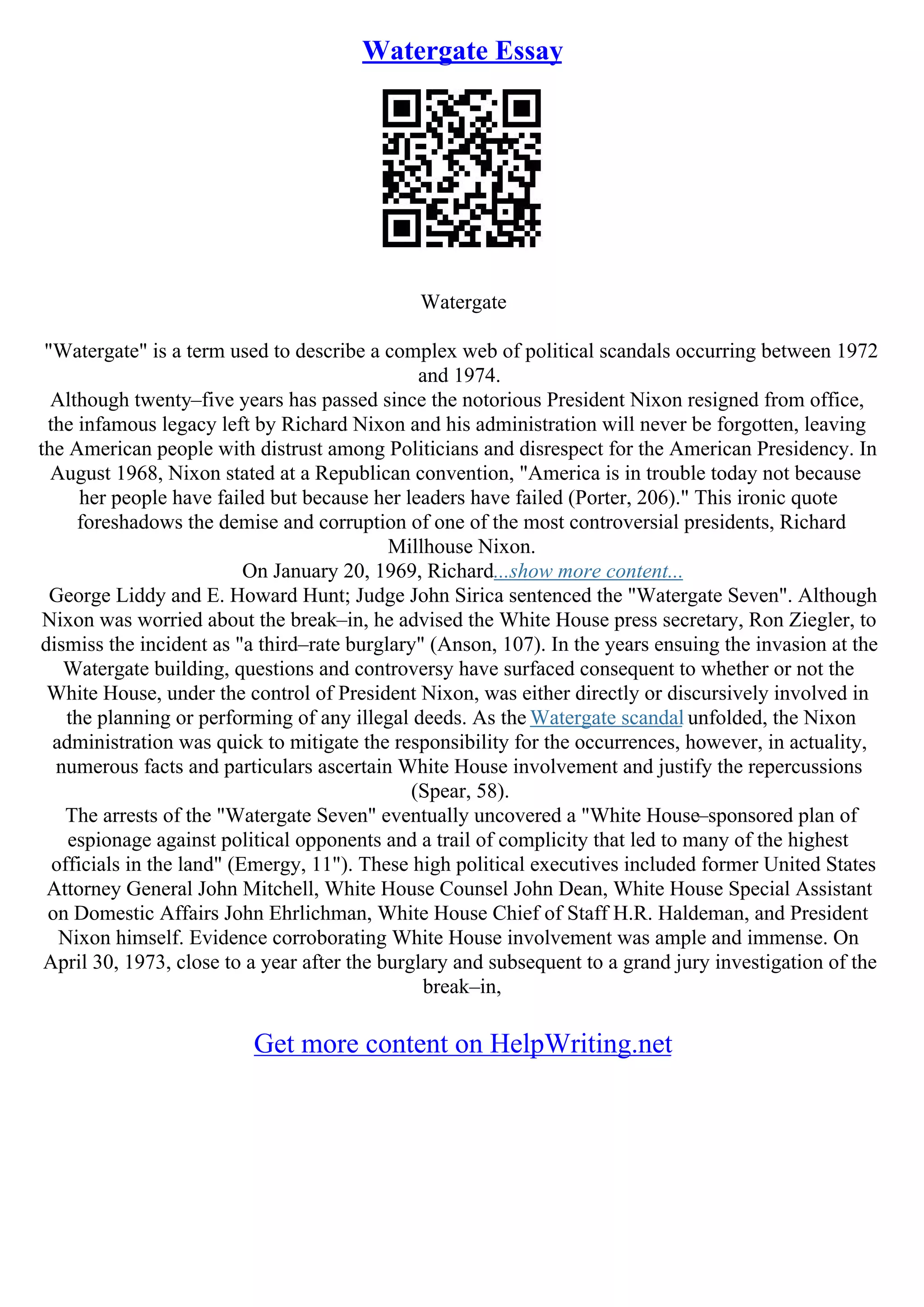 Watergate Scandal Essay | PDF