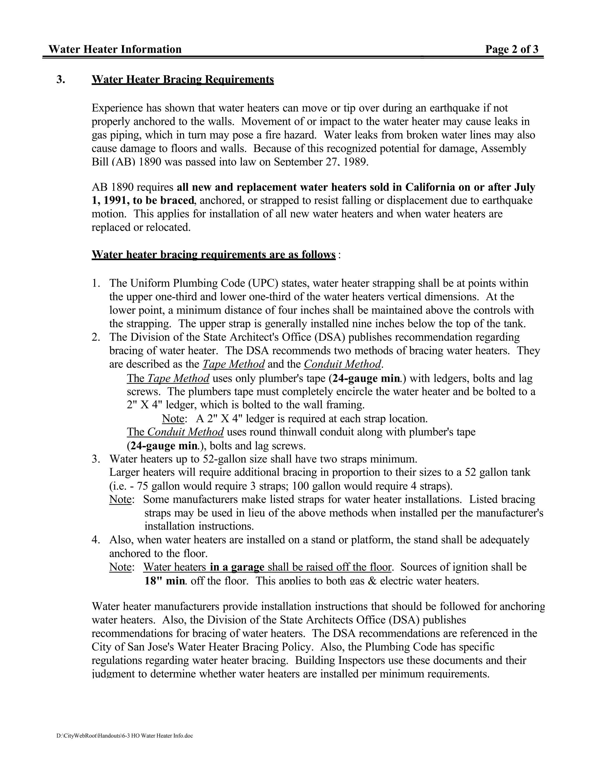Water Heater Guidelines Cityof San Jose | PDF