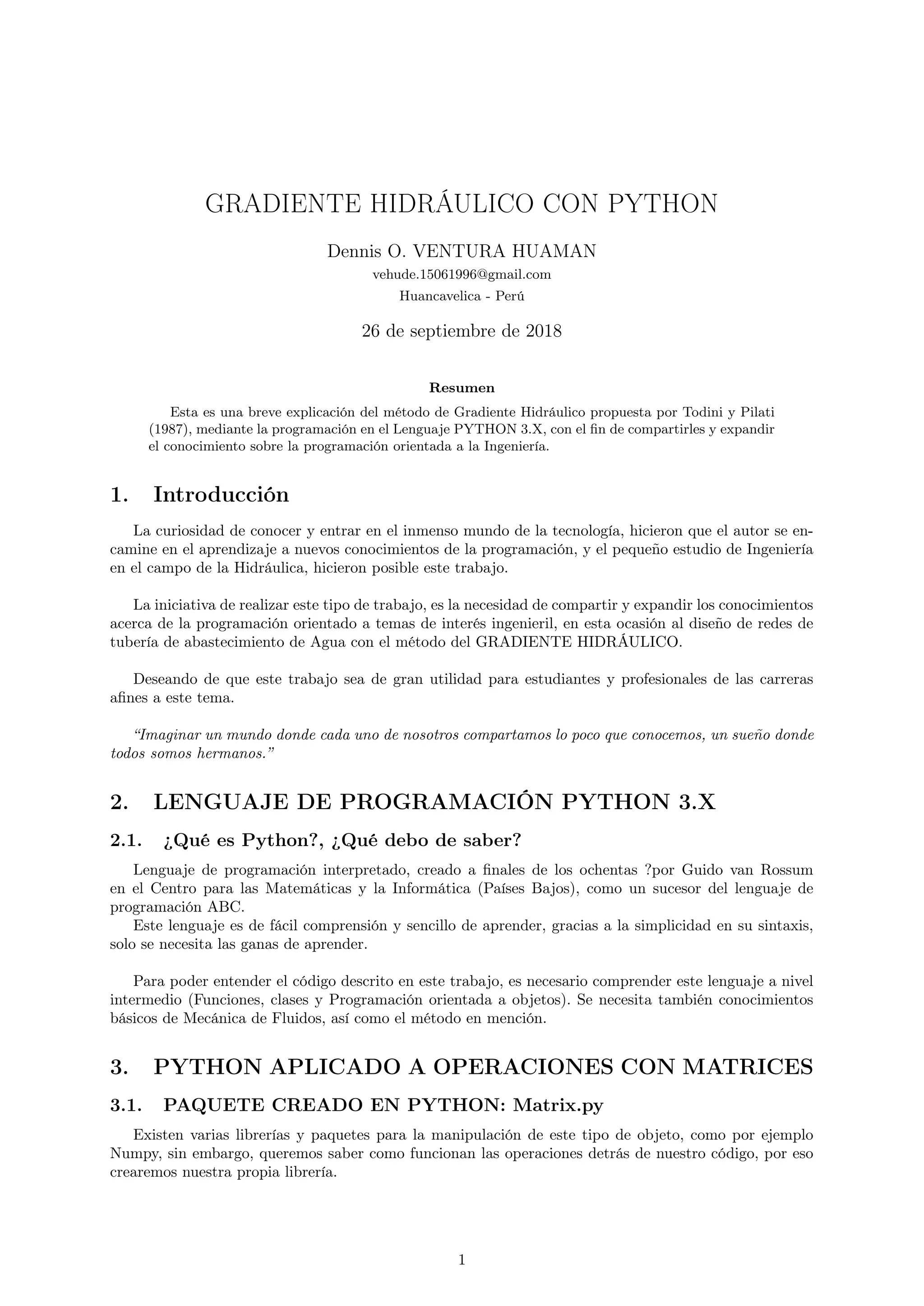 WaterHID - Gradiente Hidráulico con Python3 | PDF