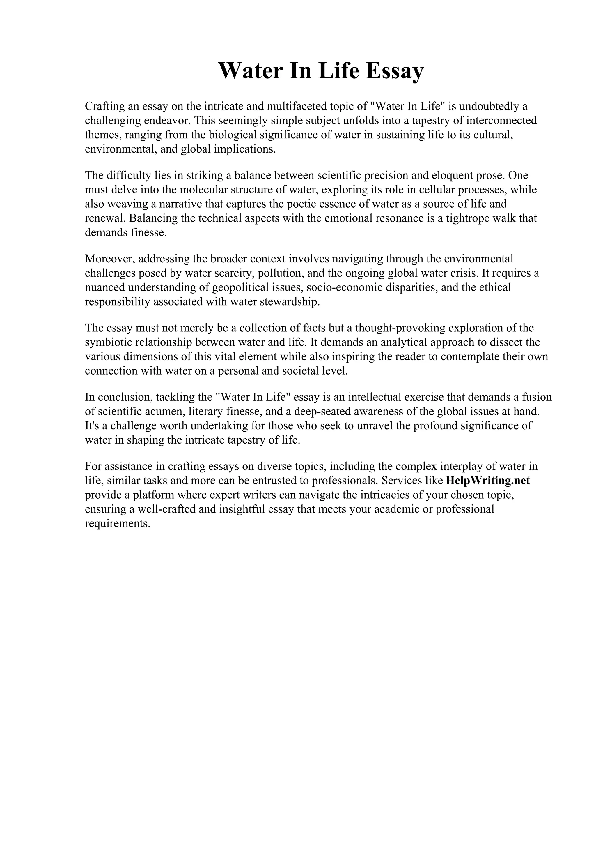 Water In Life Essay | PDF