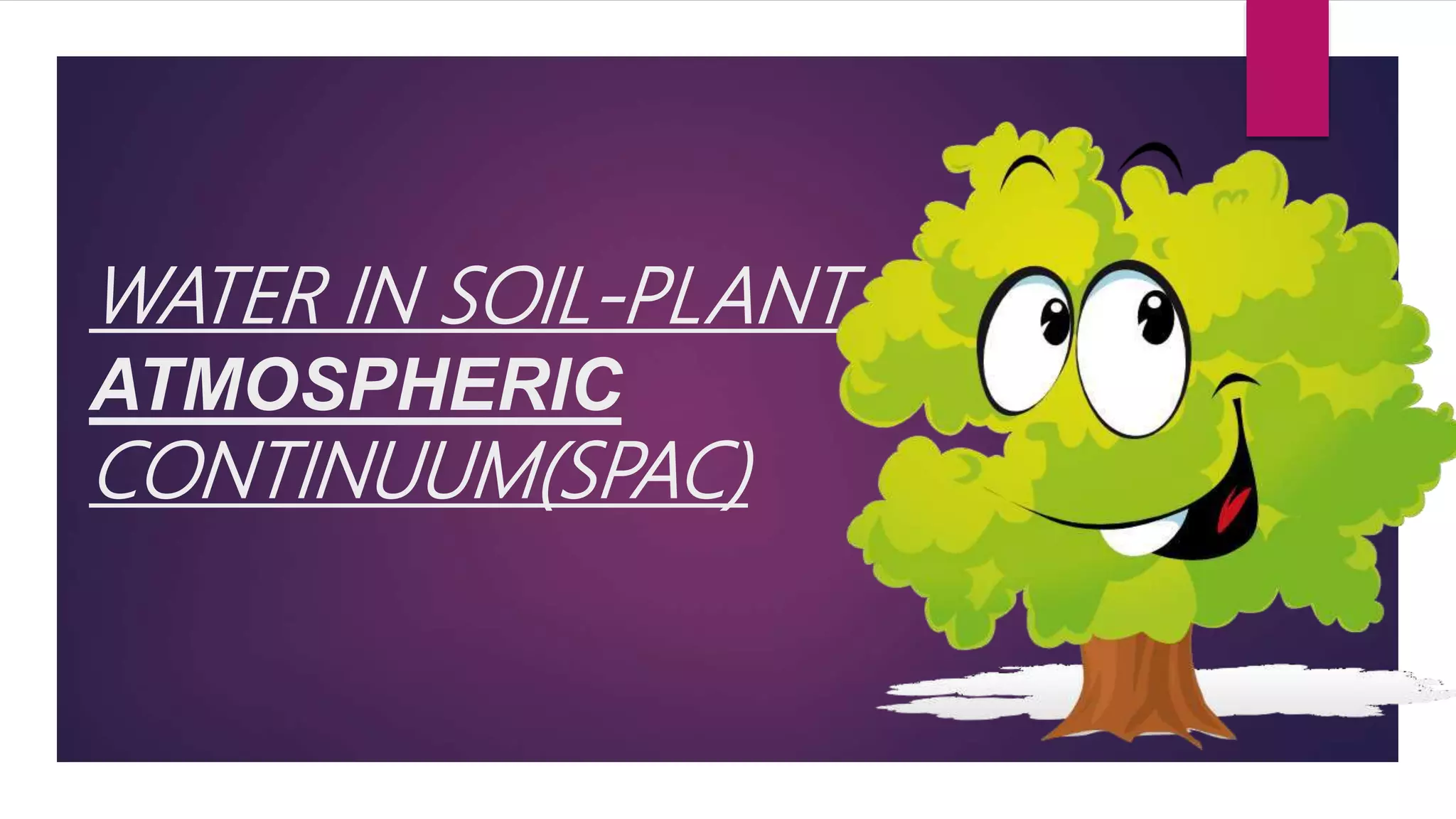 Water in soil plant atmospheric continuum(spac) | PPTX