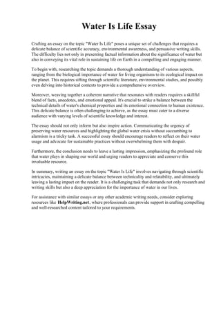 Water Is Life Essay. Curtis Institute of Music | PDF