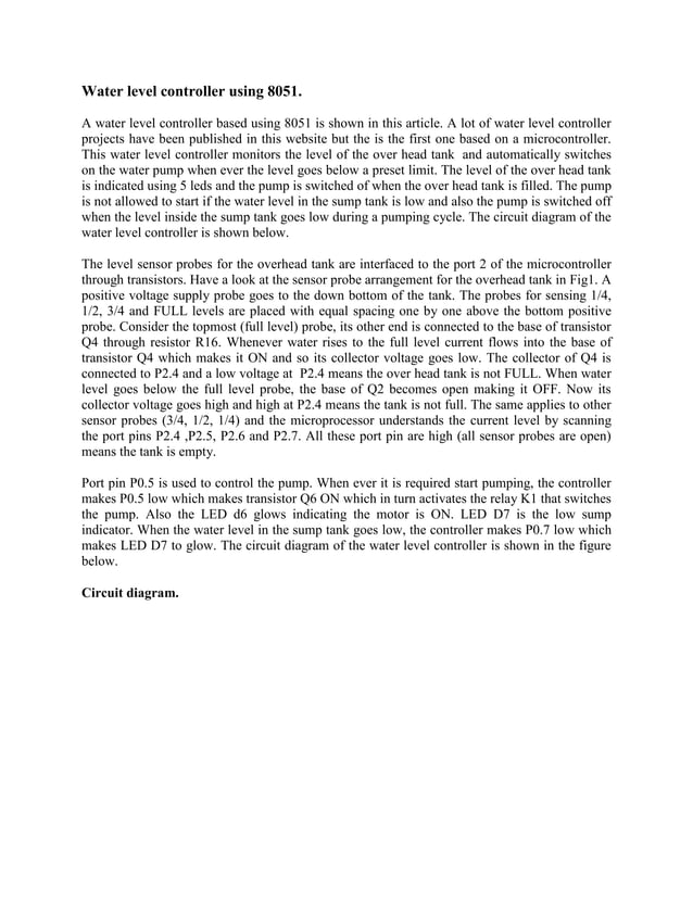 Water level controller using 8051 | DOCX